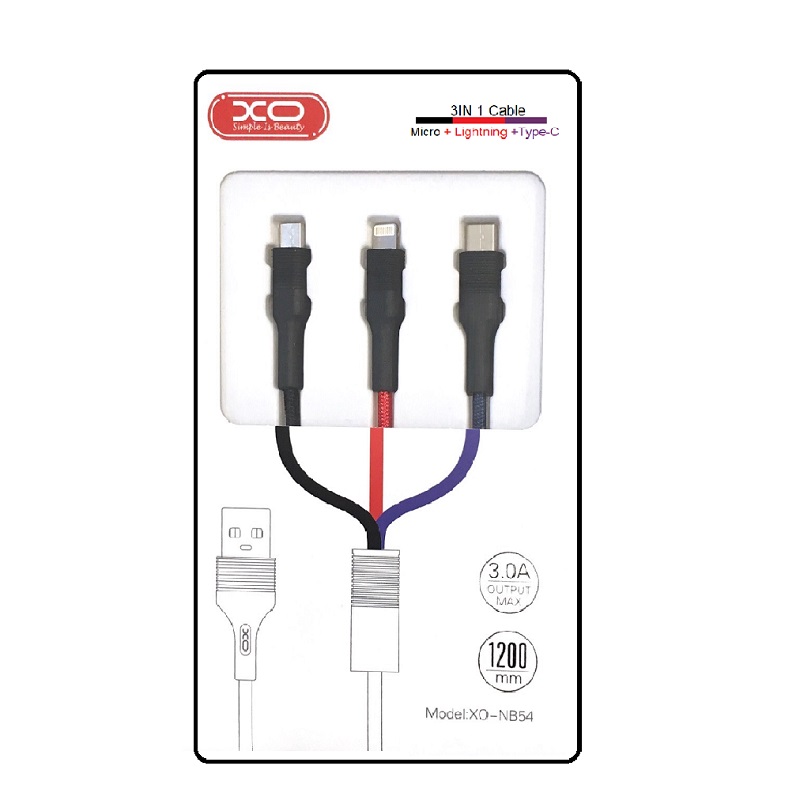 3 IN 1 Charging Cable Micro + Lightning + Type-C |NB54|XO